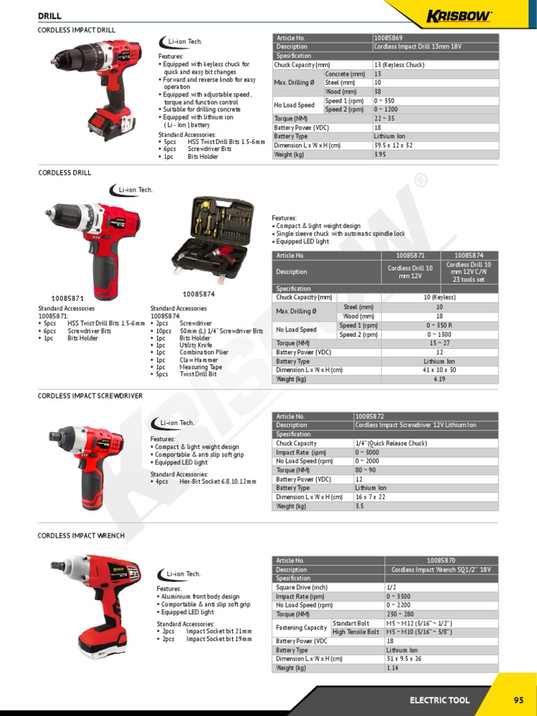 09 Electric Tool Catalog 10 PDF | PDF | Drill | Lithium Ion Battery