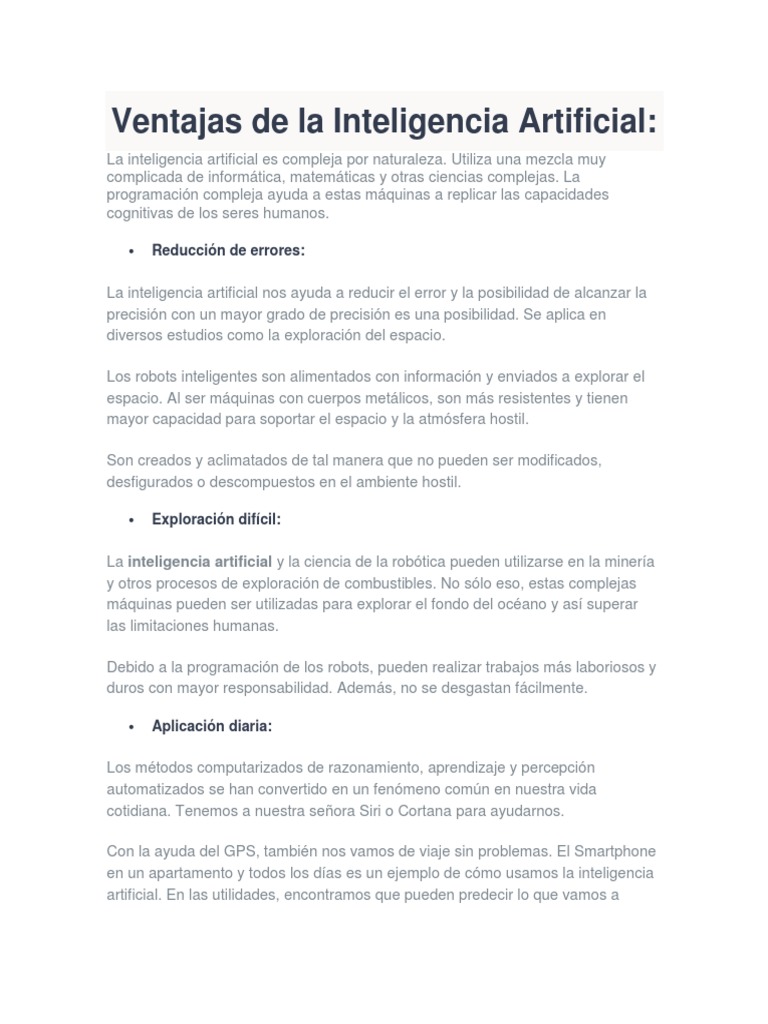Ventajas y Desventajas de La Inteligencia Artificial | PDF ...