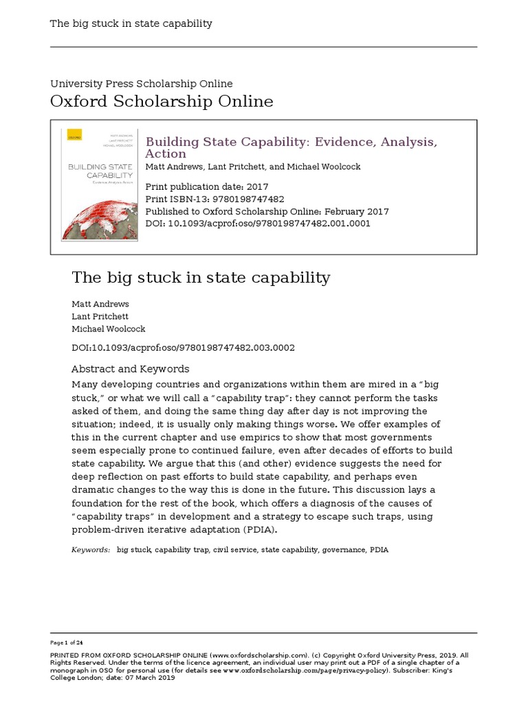 Oxford Scholarship Online: The Big Stuck in State Capability | PDF ...
