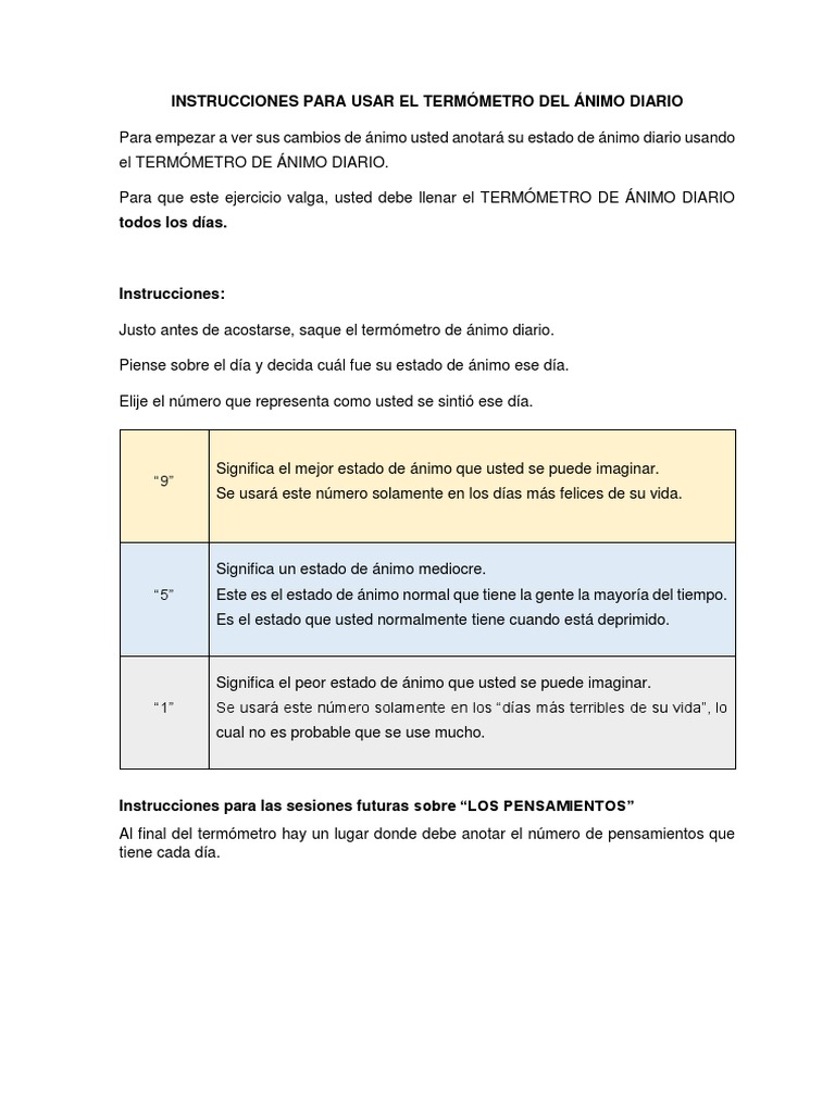 Uso del Termómetro del Ánimo Diario | PDF | Sicología | Ocio