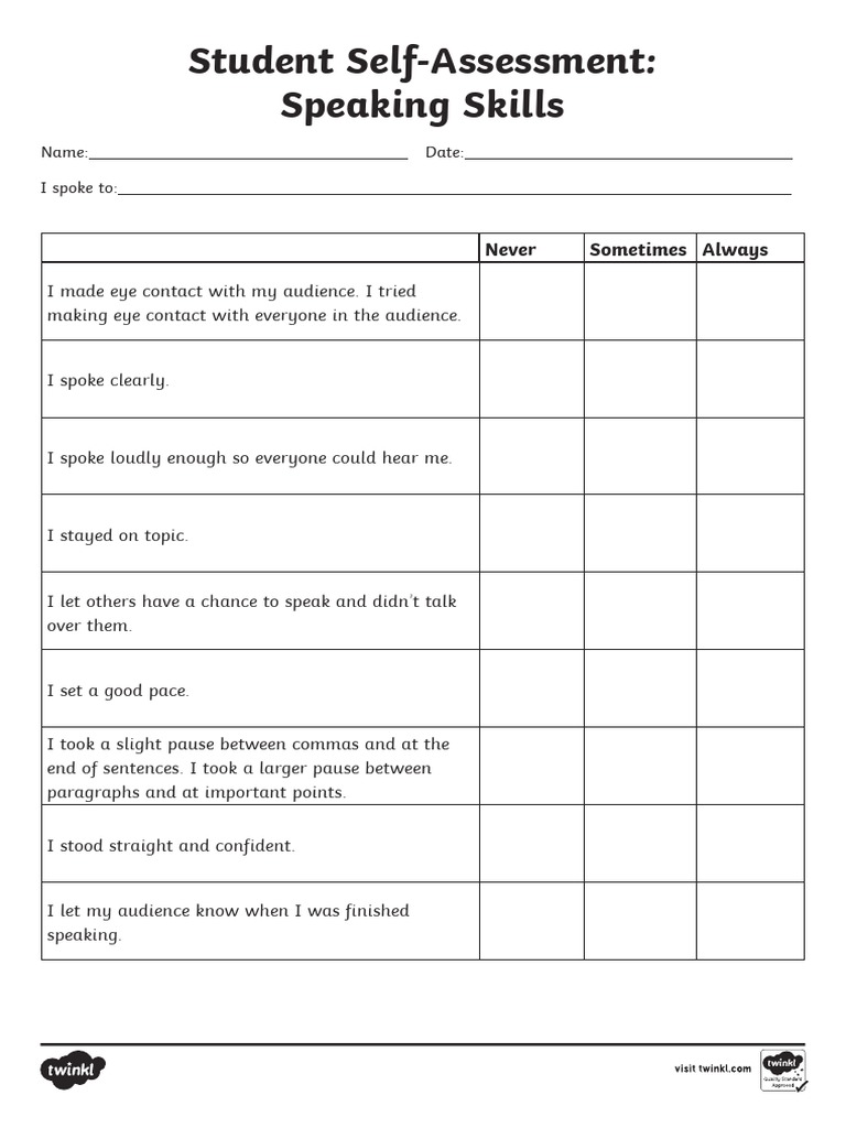Student Speaking Skills Self-Assessment | PDF