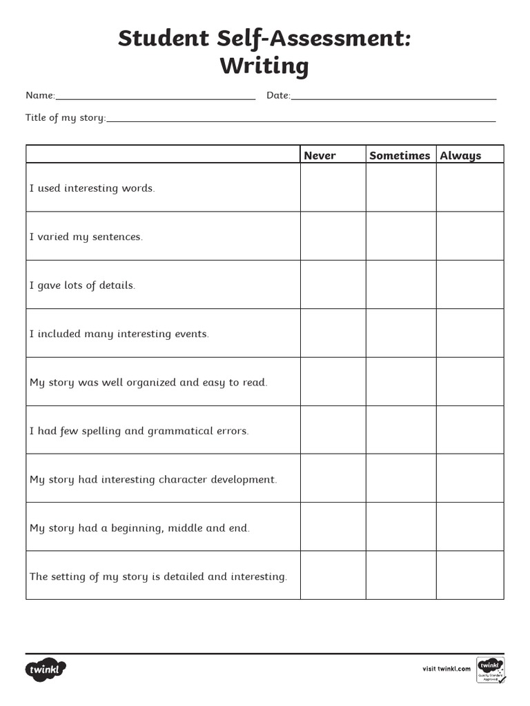Student Writing Self-Assessment Tool | PDF | General Fiction