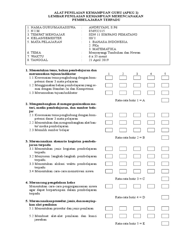 APKG 1 2 UT MK Pembelajaran Terpadu | PDF