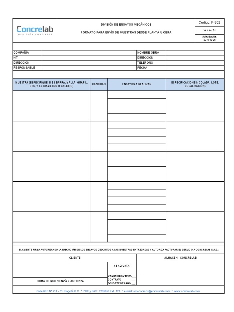Formato e Instructivo para Envío de Muestras | PDF | Materiales de ...