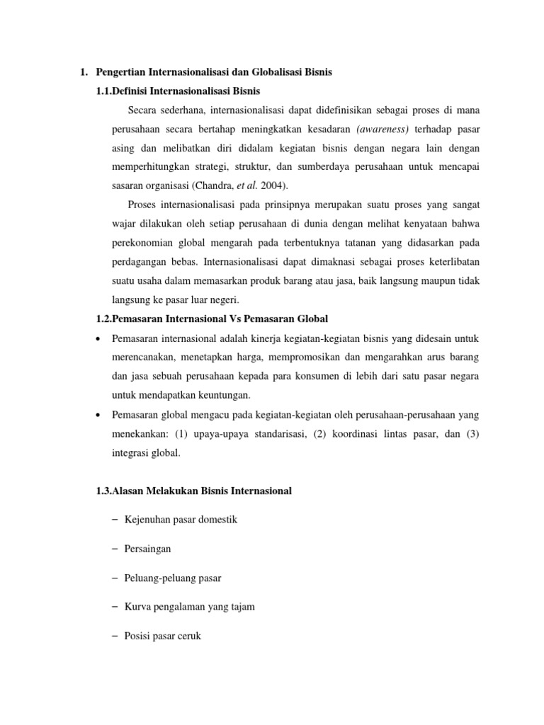 Pengertian Internasionalisasi Dan Globalisasi Bisnis | PDF | Bisnis | Hukum