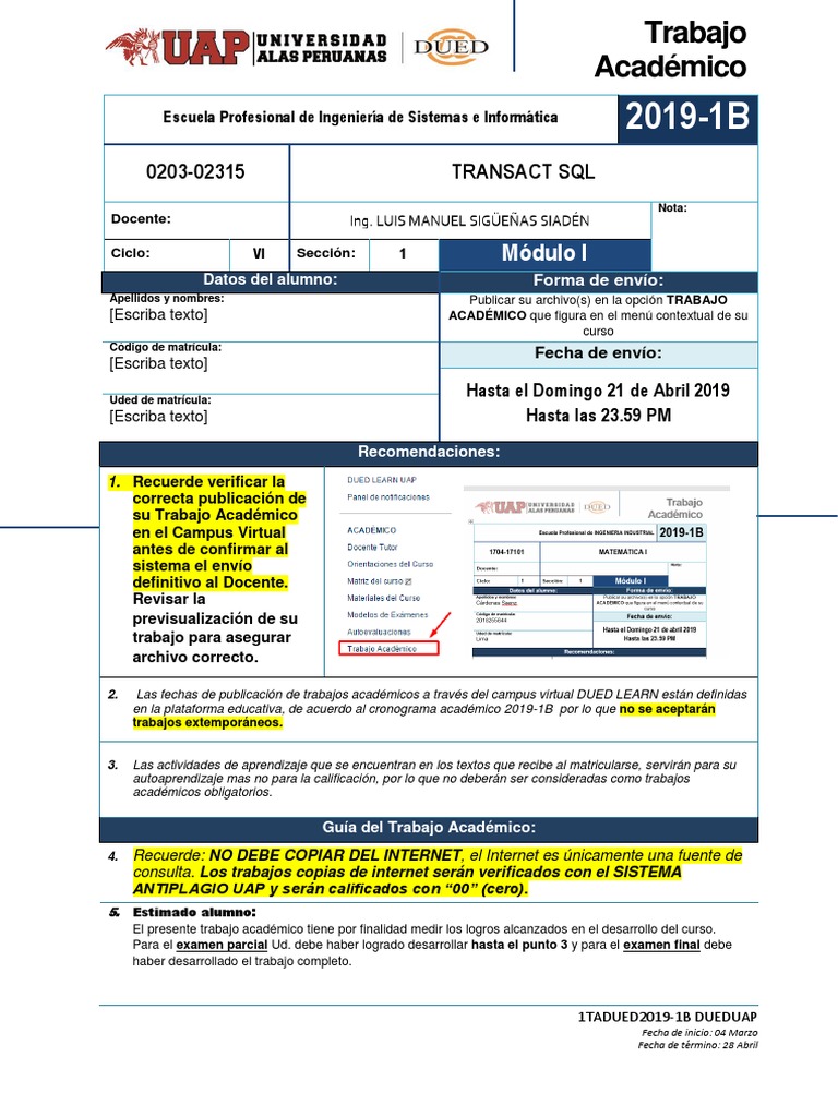 TA-Transact SQL-M1-20191B | PDF | SQL | Servidor SQL de Microsoft