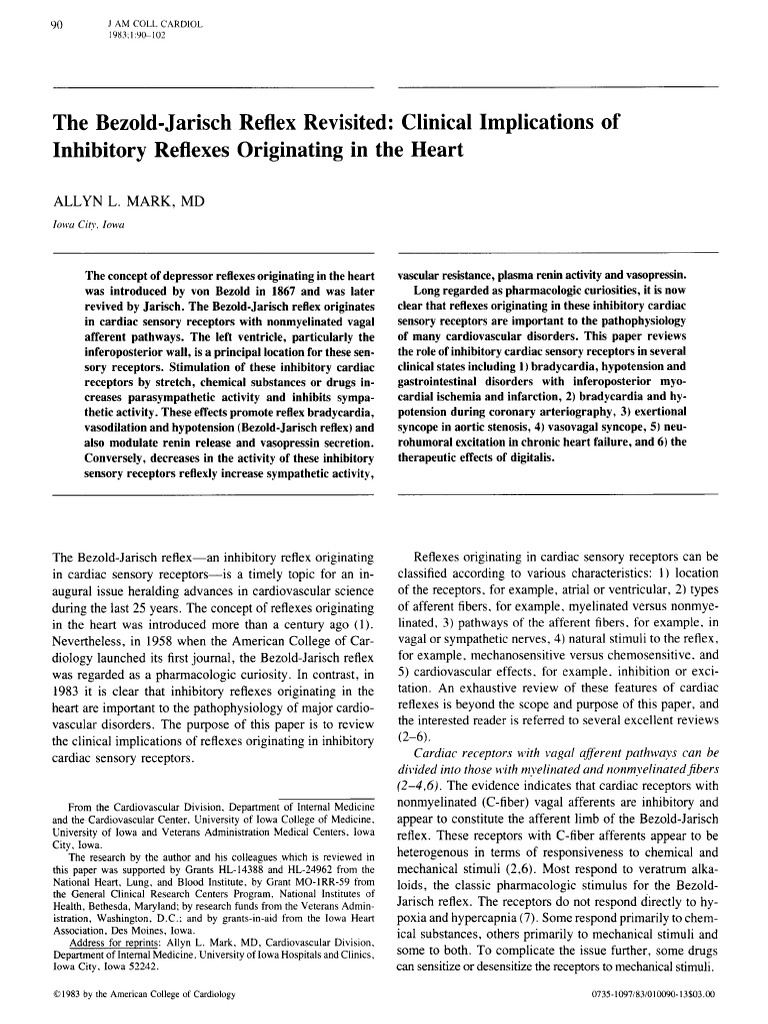 Bezold-Jarisch: The Reflex Revisited: Clinical Implications of ...