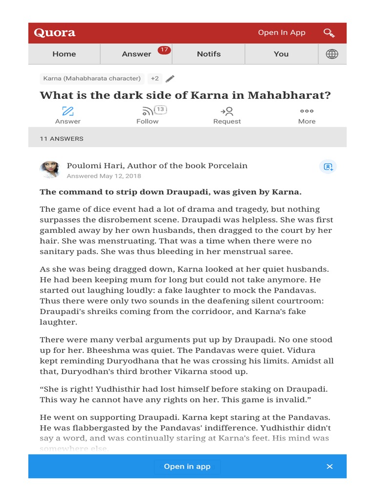 What Is The Dark Side of Karna in Mahabharat | PDF | Mahabharata | Vaishnava Texts
