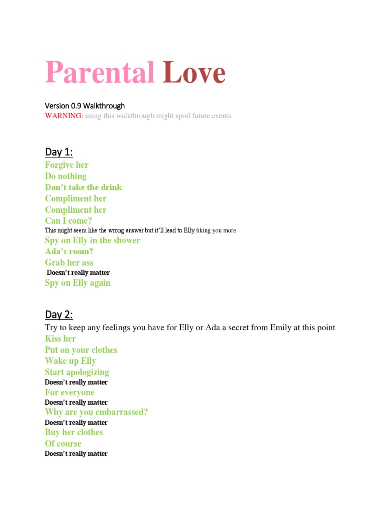 Parental Love 0.9 Walkthrough Guide | PDF
