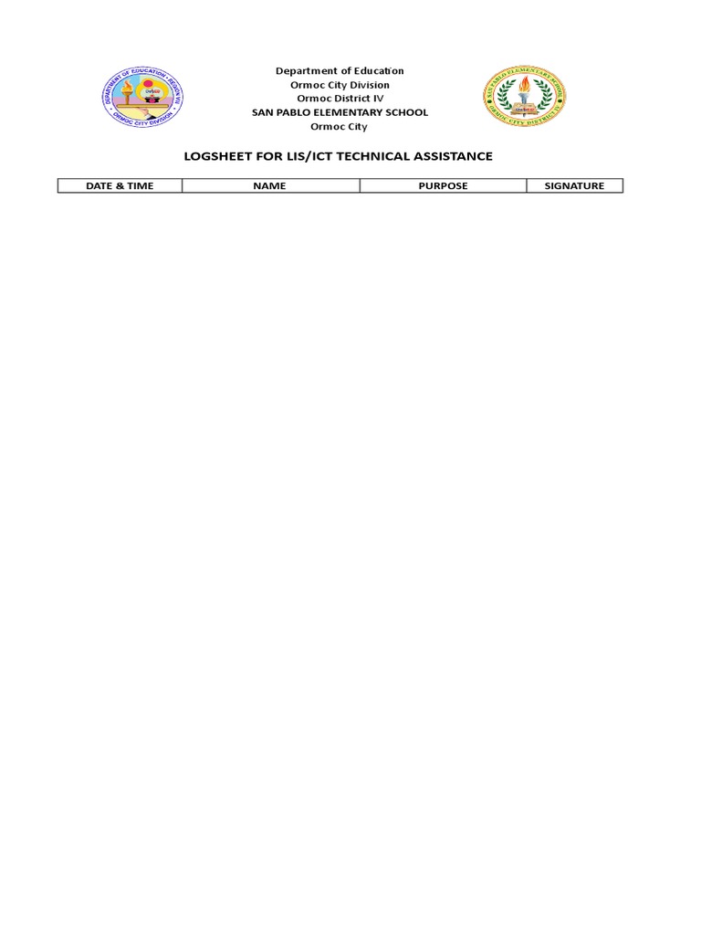 Technical Assistance Logsheet for Schools | PDF