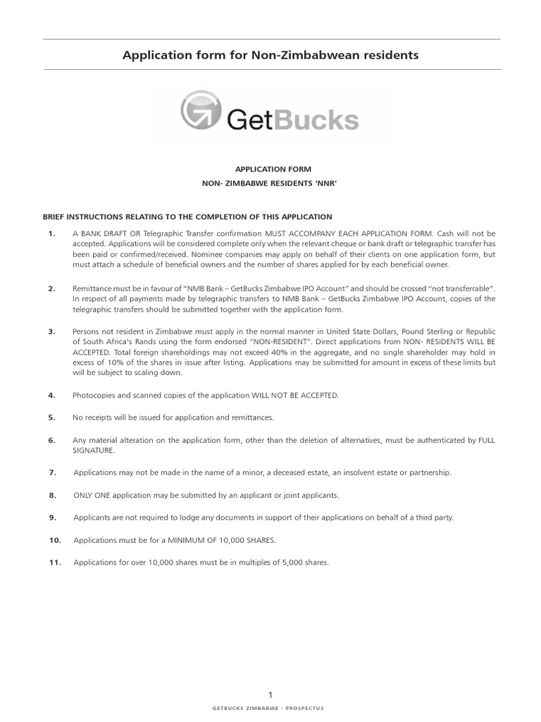Application Form Non Residents | PDF | Banks | Cheque