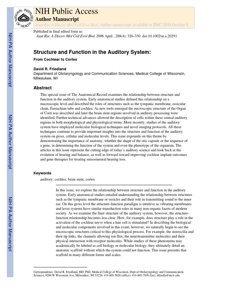 2006 Structure and Function in The Auditory System | PDF | Auditory ...