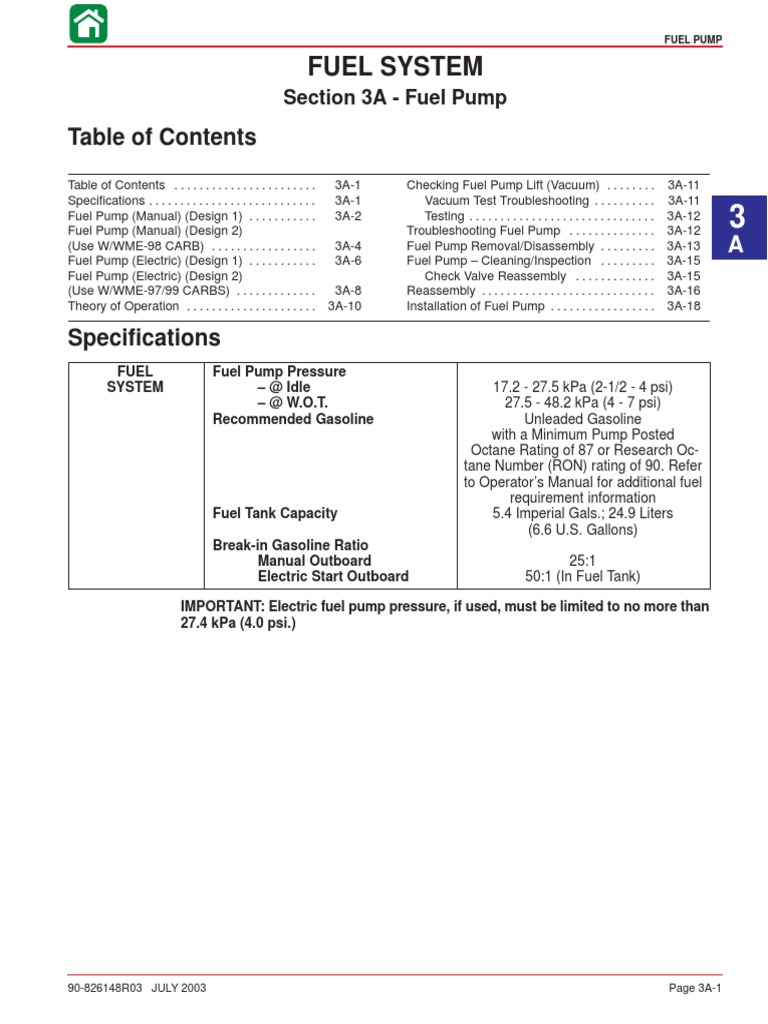 Fuel System: Section 3A - Fuel Pump | PDF | Carburetor | Gasoline