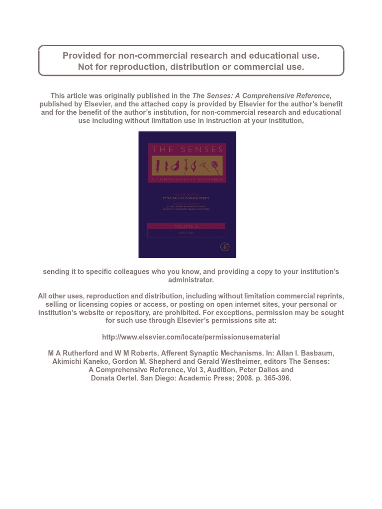 2003 The Afferent Synapse of Cochlear Hair Cells | PDF | Chemical ...