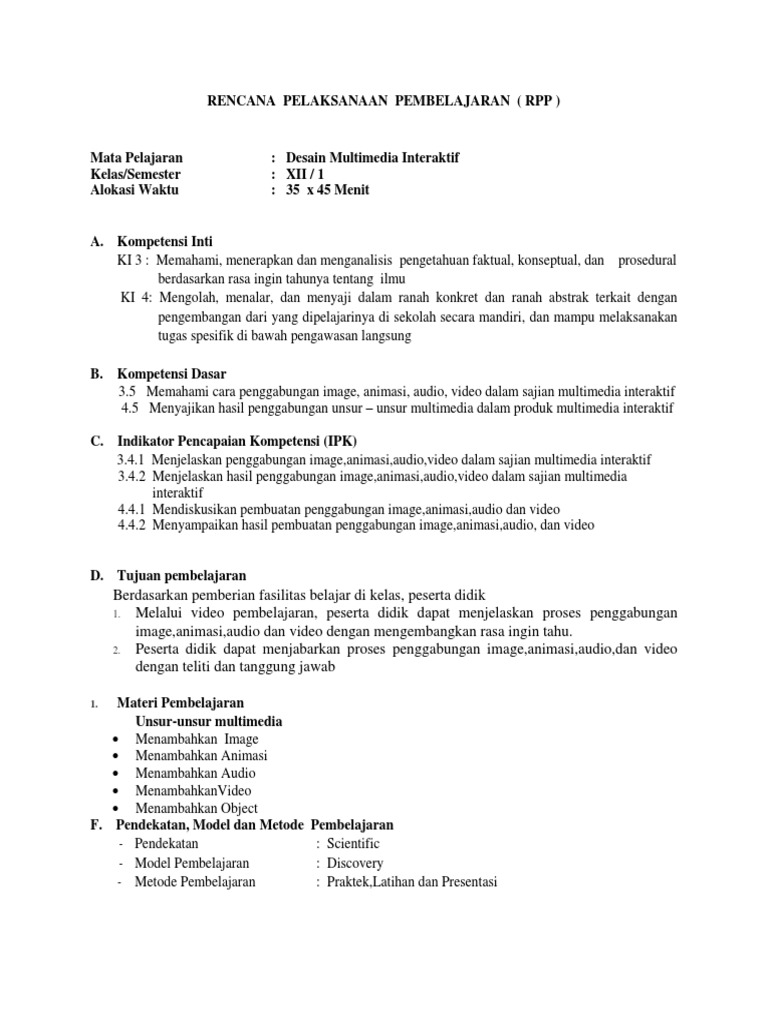 RPP Desain Multimedia Interaktif Kelas XII | PDF