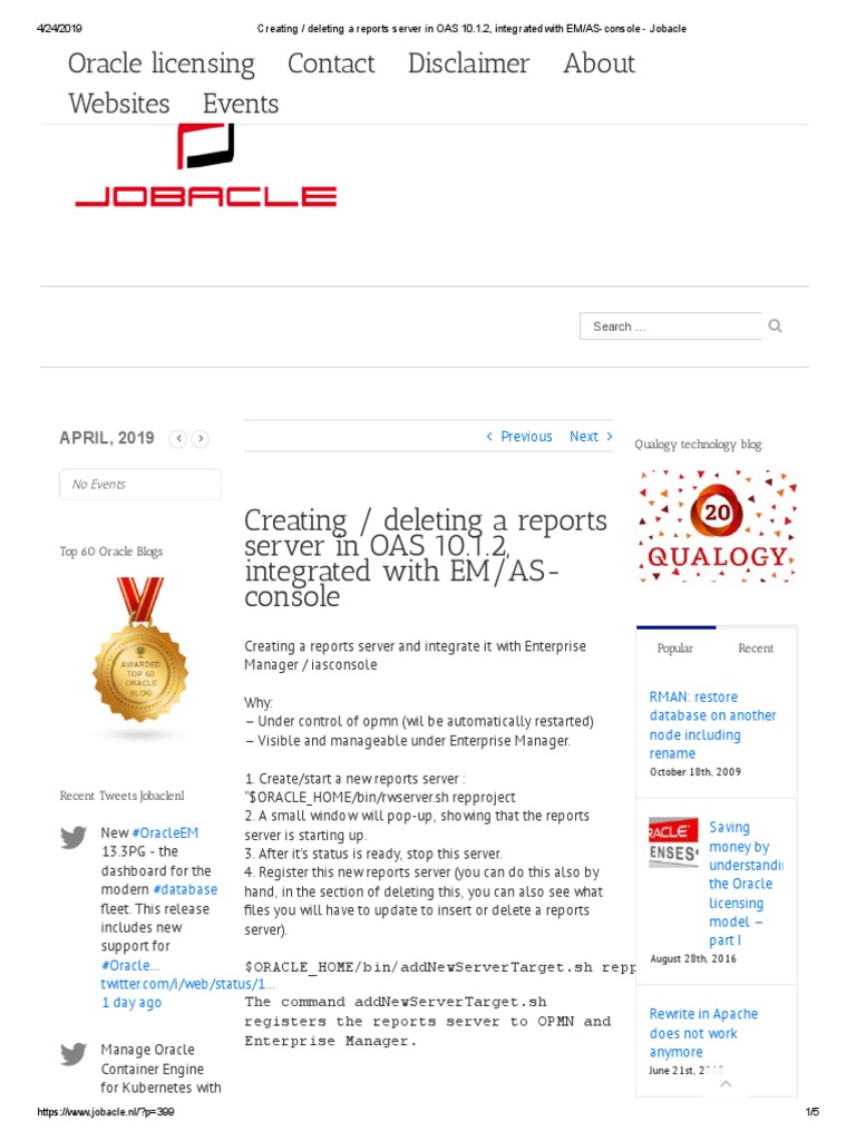 Creating - Deleting A Reports Server in OAS 10.1.2, Integrated With EM ...