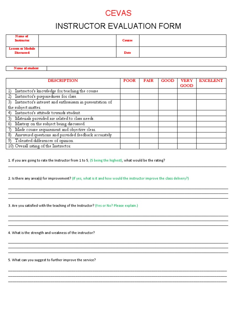 Instructor Evaluation Form: Cevas | PDF | Course Evaluation | Teaching