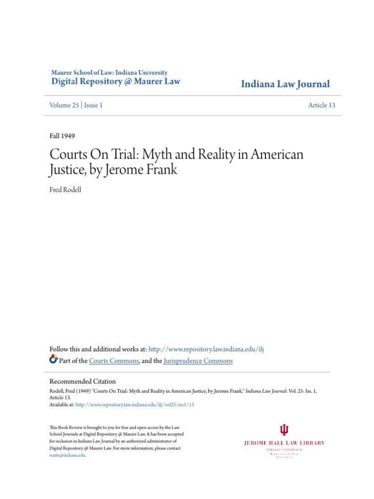 Courts On Trial: Myth and Reality in American Justice, by Jerome Frank ...