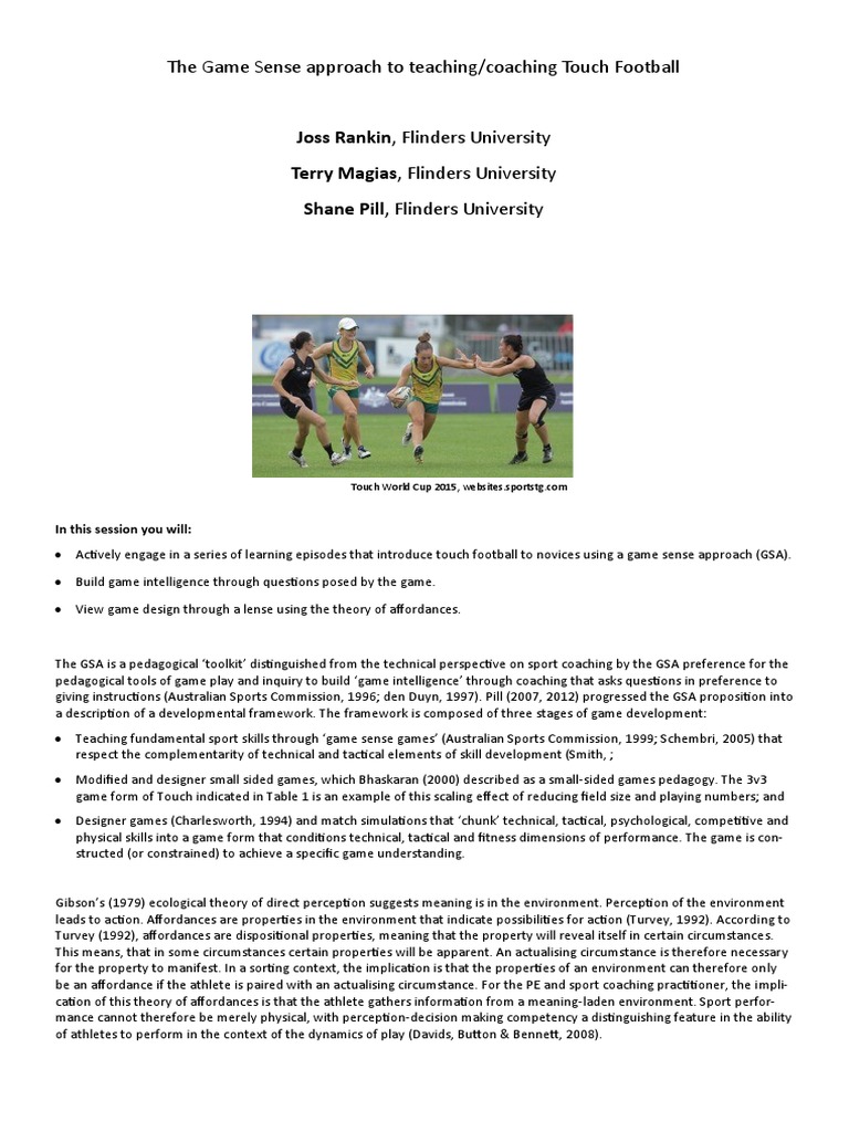 Touch Handout | PDF | Pedagogy | Defender (Association Football)