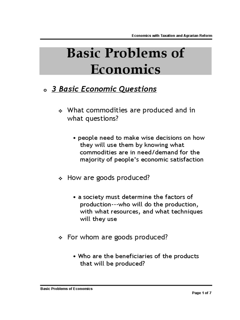 Week 1 Session 3 Basic Problems of Economics Slides 1 7 | PDF ...