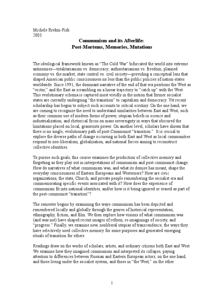 Rivkin-Fish Communism Afterlife | PDF | Western World | Communism