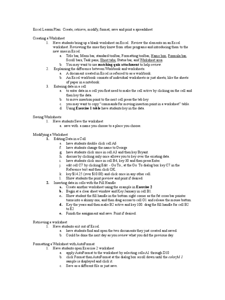 Heidi Excel Lesson Plan | PDF | Worksheet | Microsoft Excel