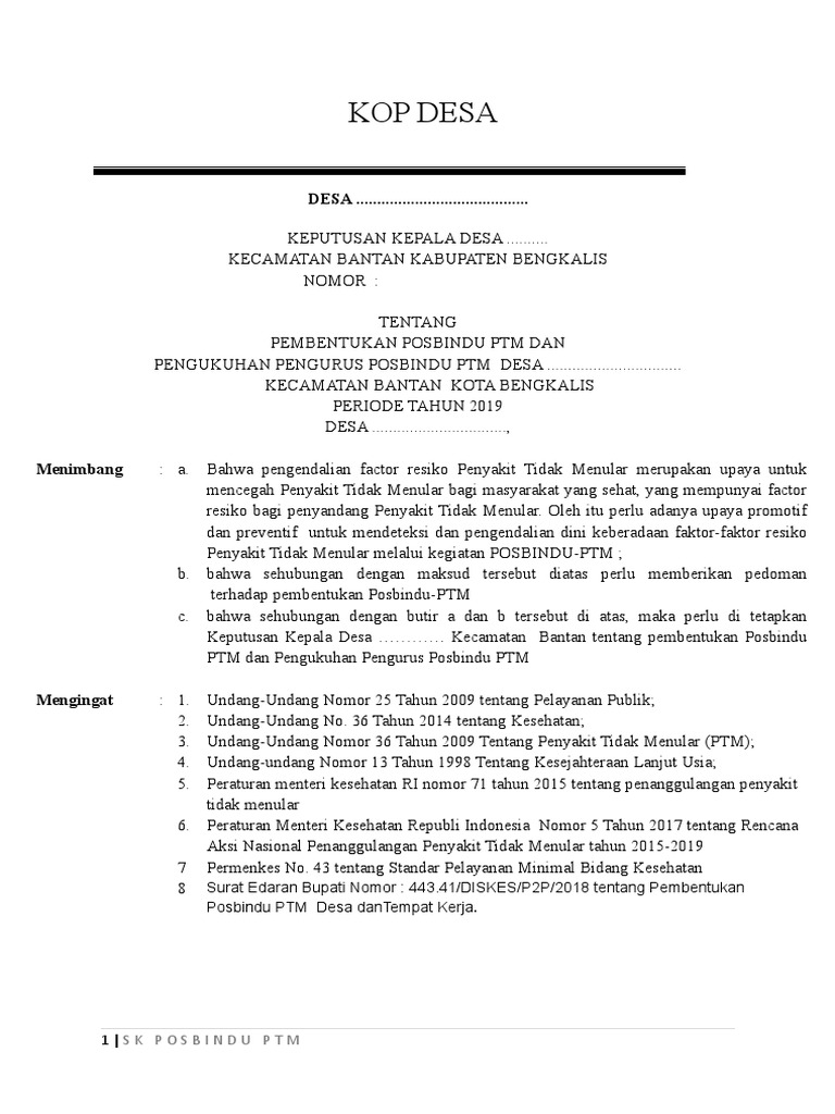 SK Posbindu PTM Contoh | PDF