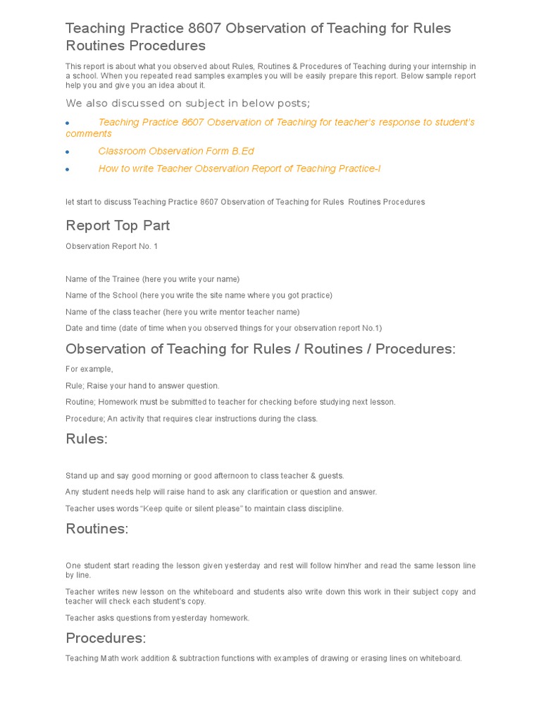 Teaching Practice 8607 Pdf Classroom Teachers