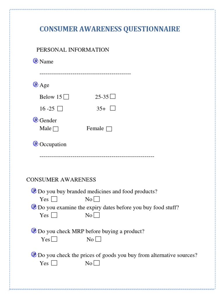 Consumer Awareness Questionnaire