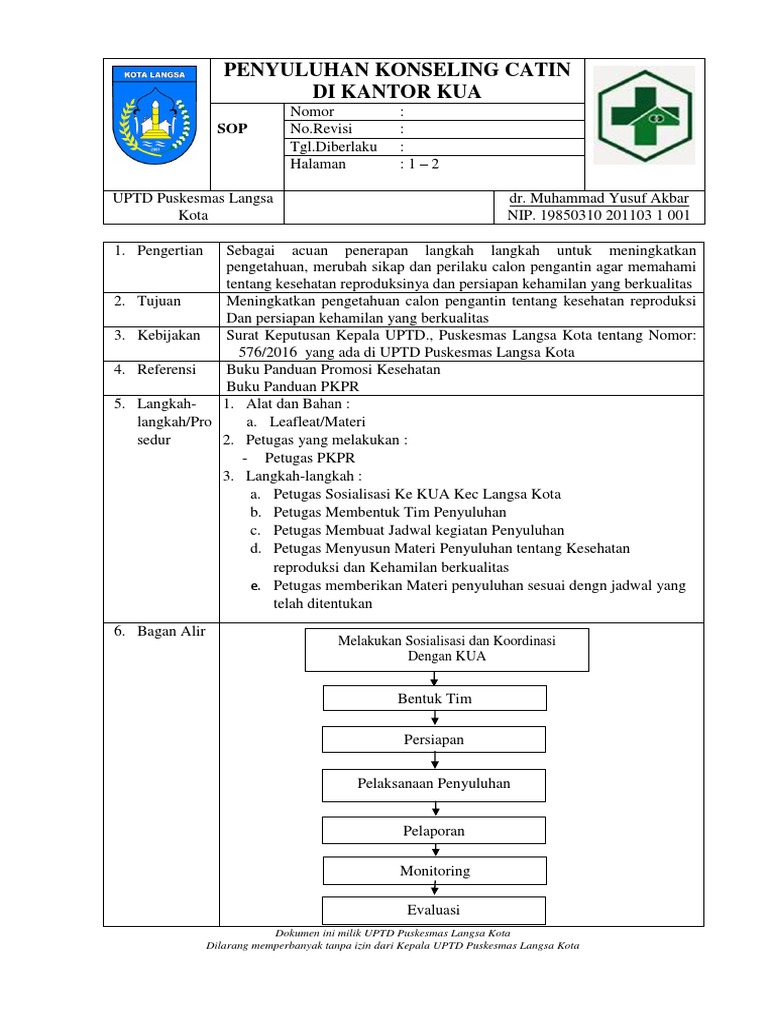 SOP Penyuluhan Catin Di KUA 2019 | PDF