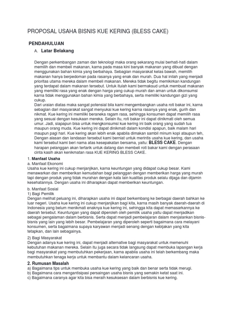 Proposal Usaha Bisnis Kue Kering | PDF