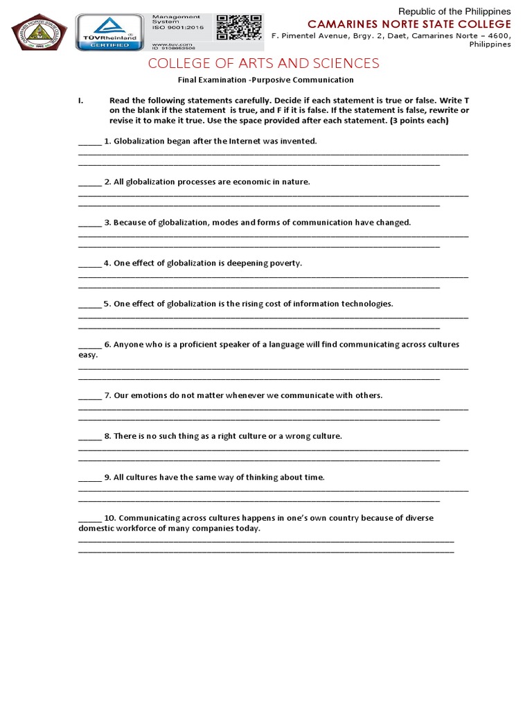 Gec 4 Finals | PDF | Test (Assessment) | Globalization