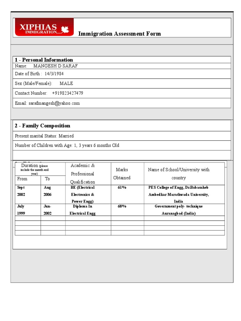 Standard Questionnaire Form-XIPHIAS | Download Free PDF | International ...