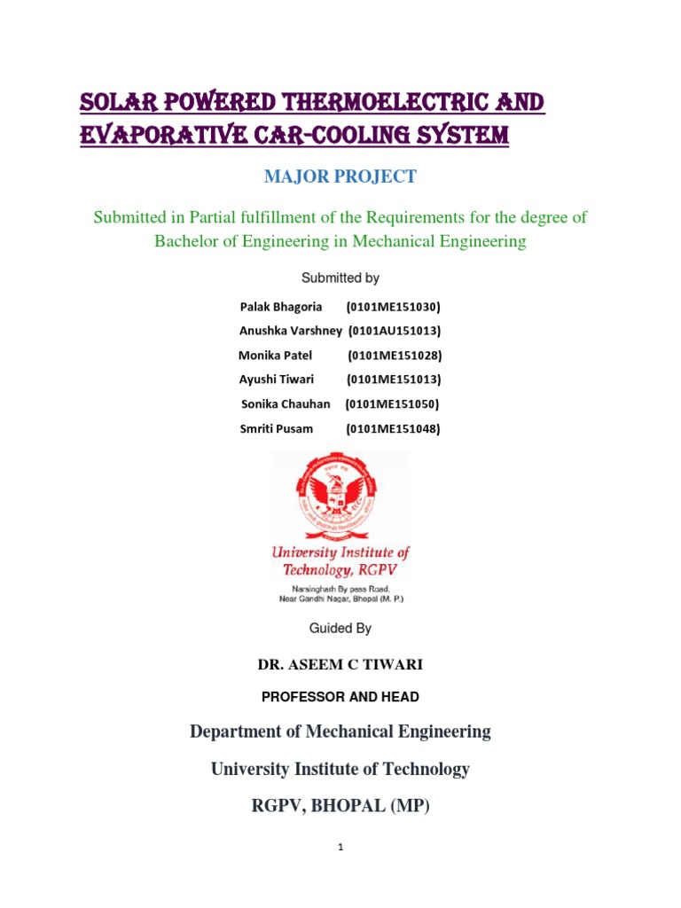 Solar Powered Thermoelectric and Evaporative Car Cooling System | PDF ...