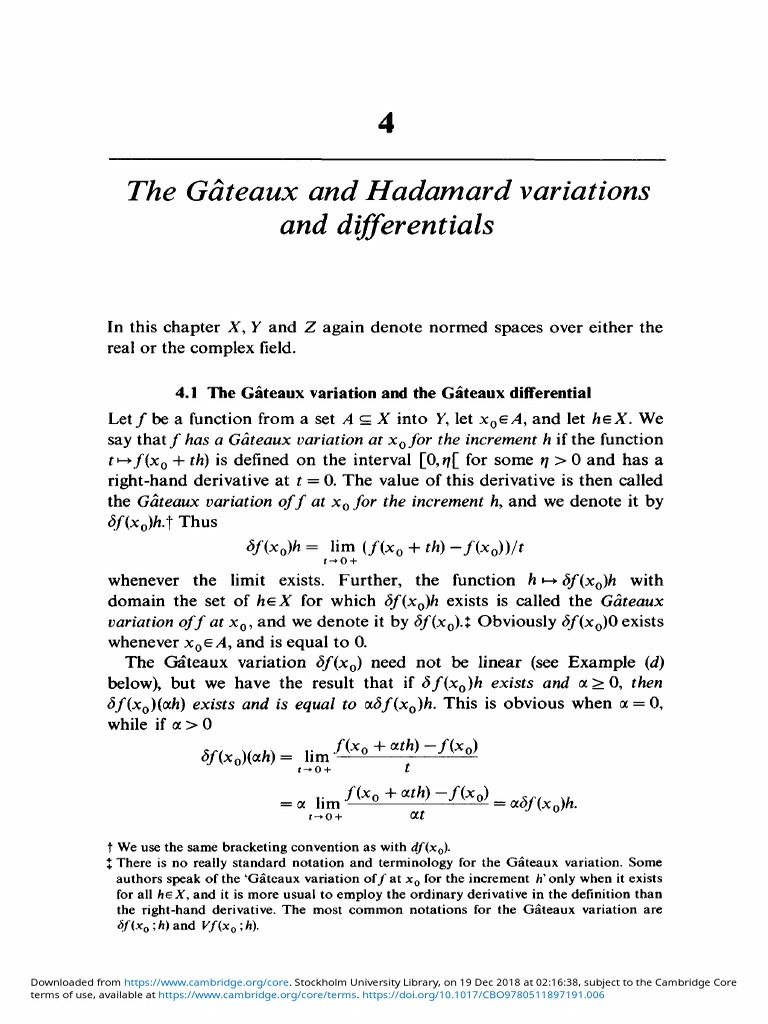 The Gateaux and Hadamard Variations and Differentials: SF (X) H /im (F ...