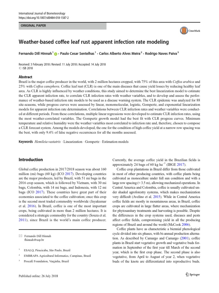 Weather-Based Coffee Leaf Rust Apparent Infection Rate Modeling PDF ...