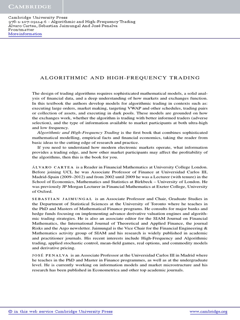 Algorithmic and High Frequency Trading | PDF | Algorithmic Trading ...