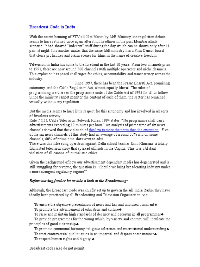 Broadcast Code in India | PDF