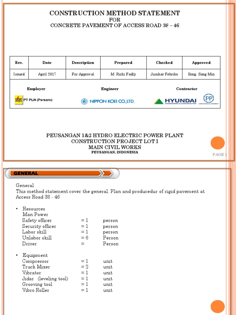 Method Statement For Rigid Pavement of Access Road 38 - 46 | PDF | Road ...