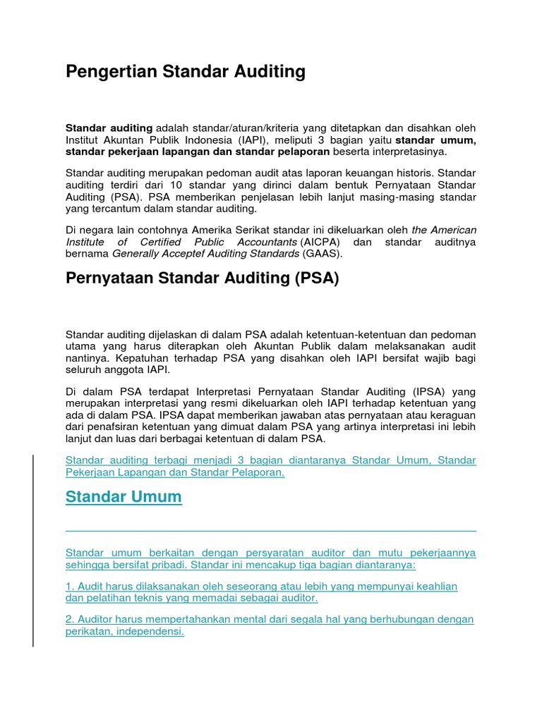 Pengertian Standar Auditing | PDF