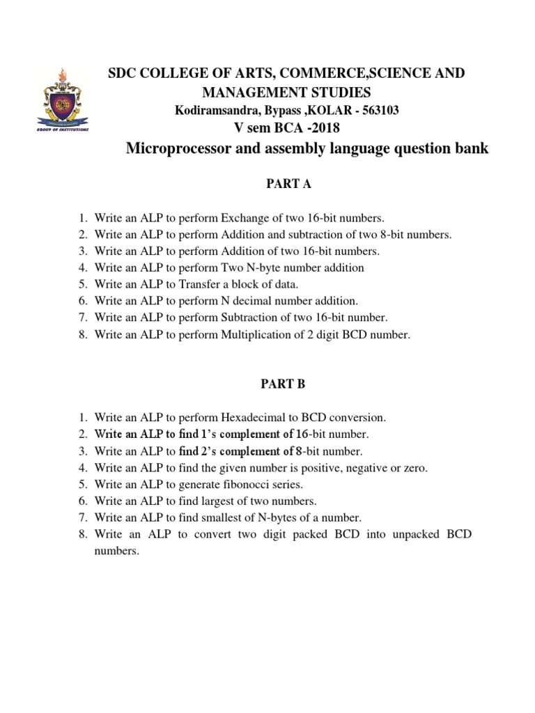Microprocessor BCA Question Bank | PDF | Binary Coded Decimal | Notation
