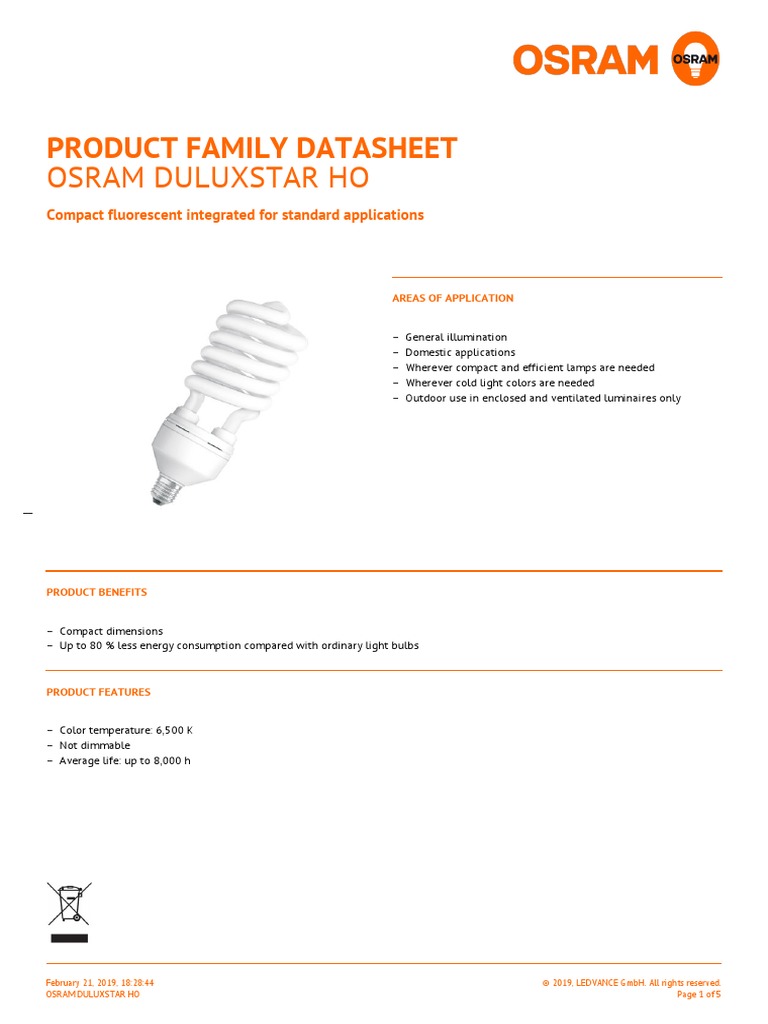 Osram Duluxstar Ho: Product Family Datasheet | PDF | Compact ...