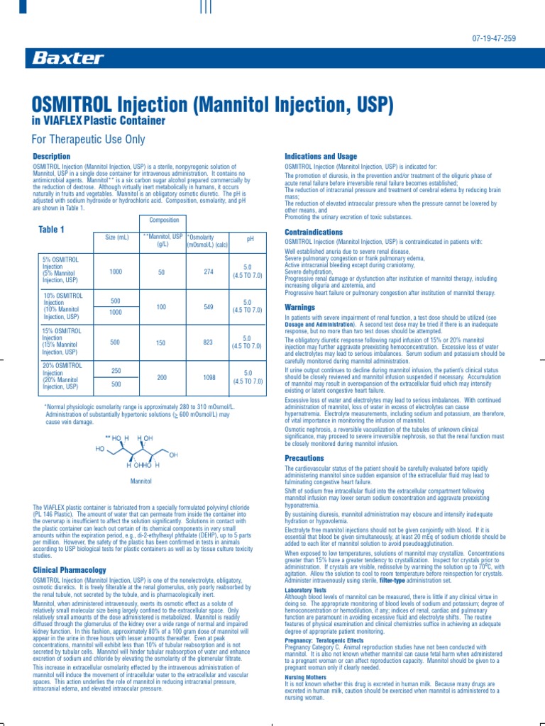 OSMITROL Injection (Mannitol Injection, USP) : in VIAFLEX Plastic ...