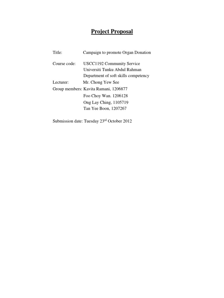 Project Proposal Community Service | PDF | Organ Donation | Organ ...