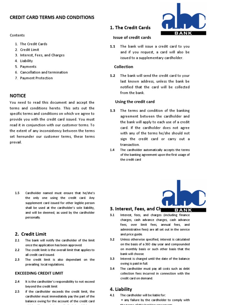 Credit Card Terms and Conditions | PDF | Credit Card | Financial ...