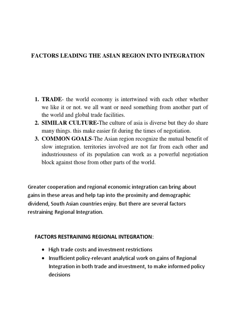 Factors Leading The Asian Region Into Integration | PDF