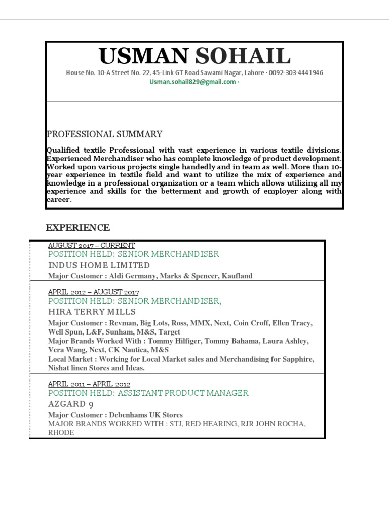 Usman Sohail Resume | PDF | Fashion | Clothing