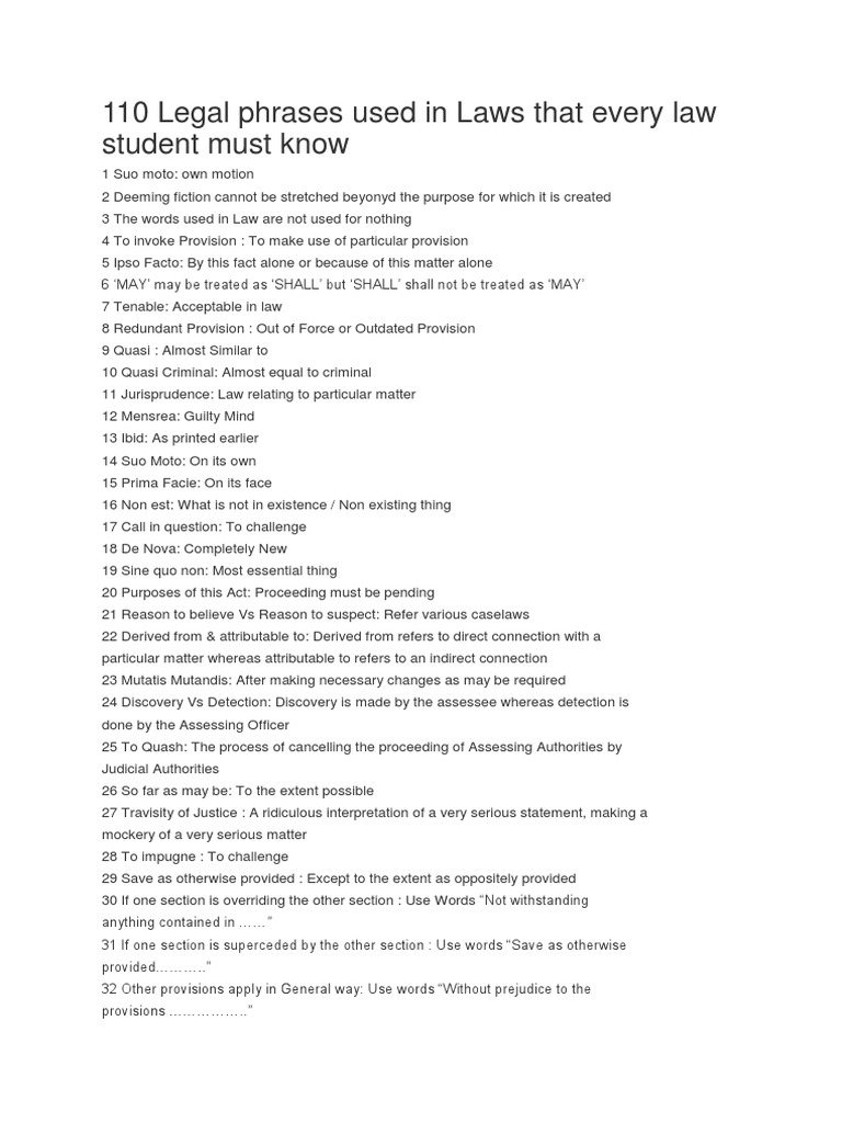 110 Legal Phrases | PDF | Precedent | Legal Communication
