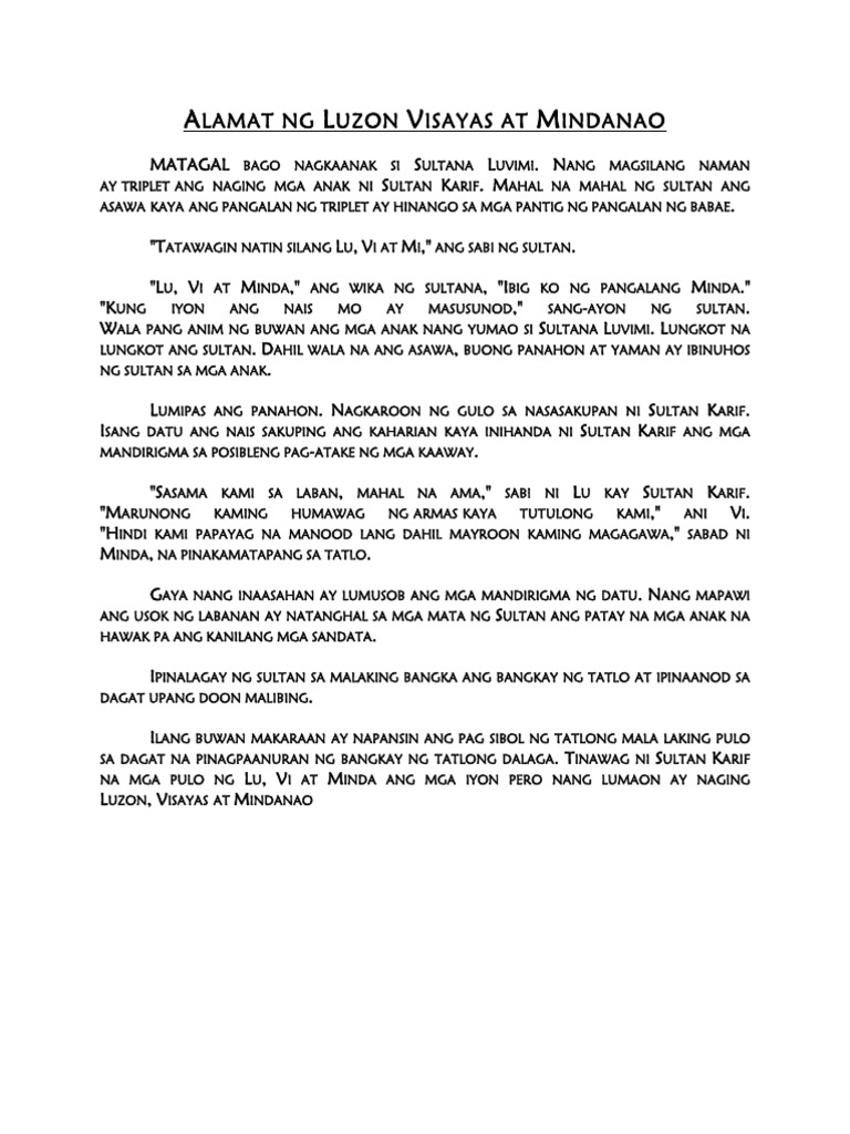 Alamat NG Luzon Visayas at Mindanao | PDF