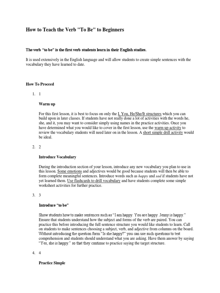 How To Teach The Verb To Be To Beginners | PDF | English Language ...